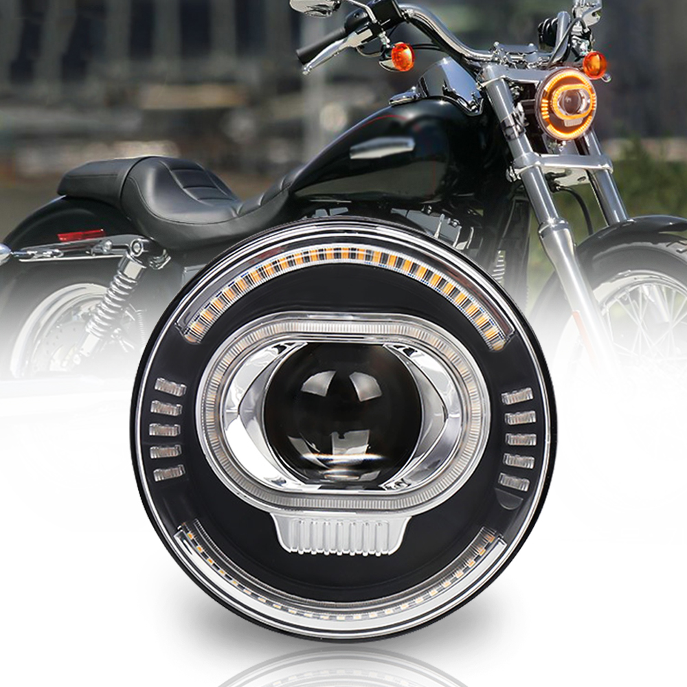 Doxmall New Motorcycle Headlights 7inch Dual Halo LED Headlights with ...