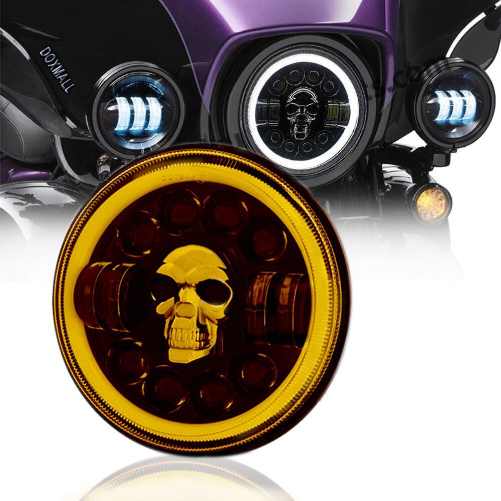 Doxmall Skull Pattern RGB Headlight 1Pcs DOT Approved 7 inch LED ...
