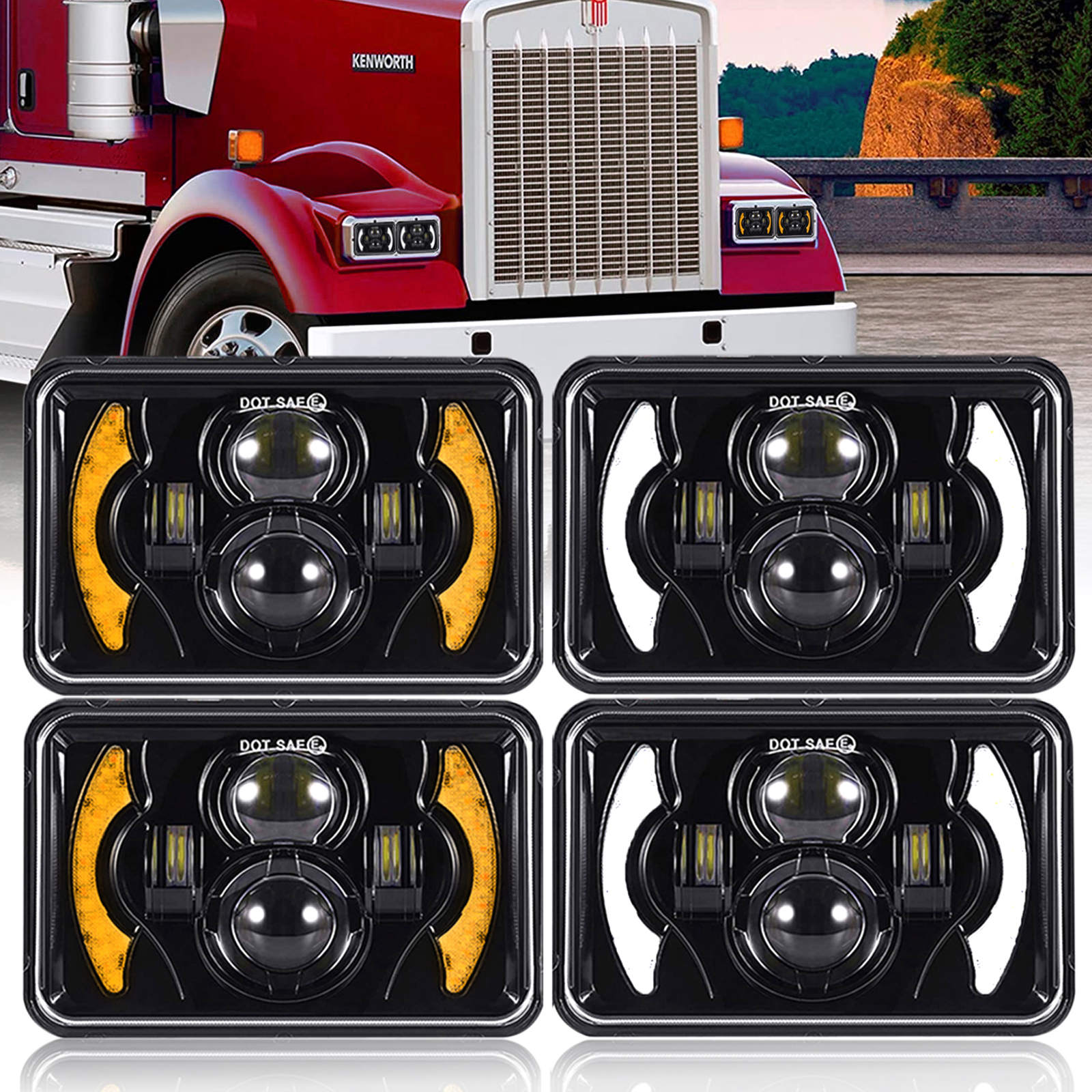 Doxmall 4pcs 4×6 Inch LED Headlights with DRL Turn Signal Replacement ...