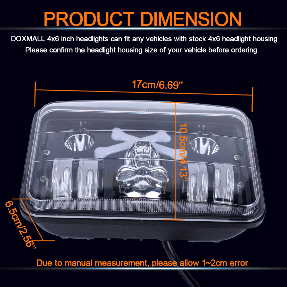 DOXMALL New Arrival 4Pcs 4×6 RGB Skull LED Headlights with Bone Pattern ...