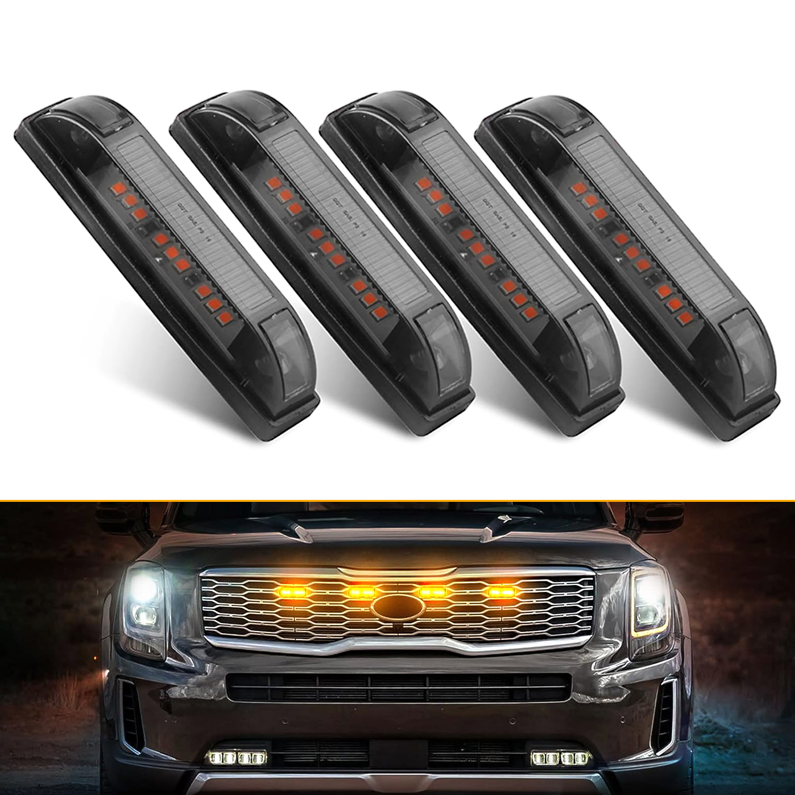 DOXMALL Smoked Amber LED Front Center Grille Marker Lights 4 Inch Full ...