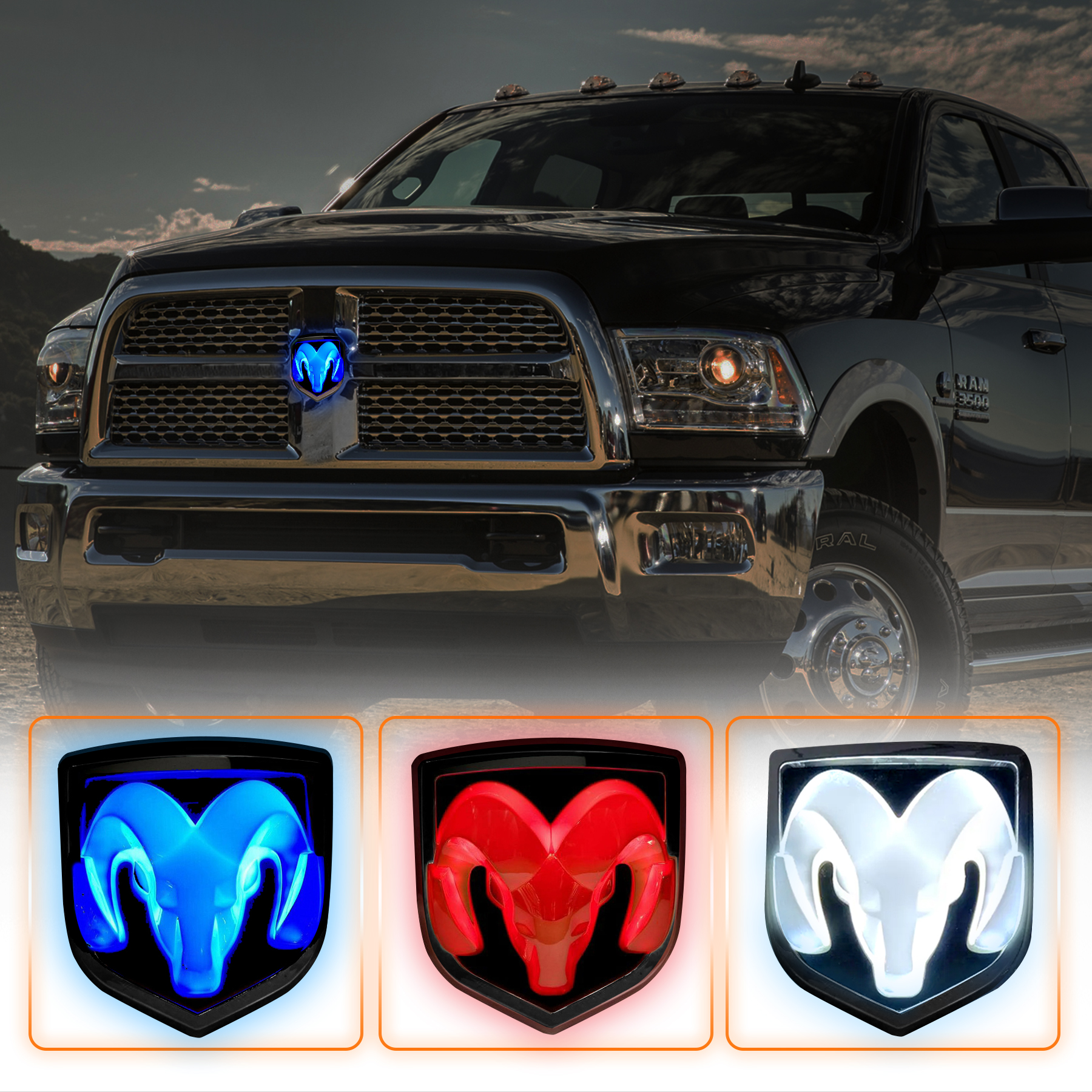 Dodge Ram Light up Emblem Light Illuminated Badge With White Red Blue ...