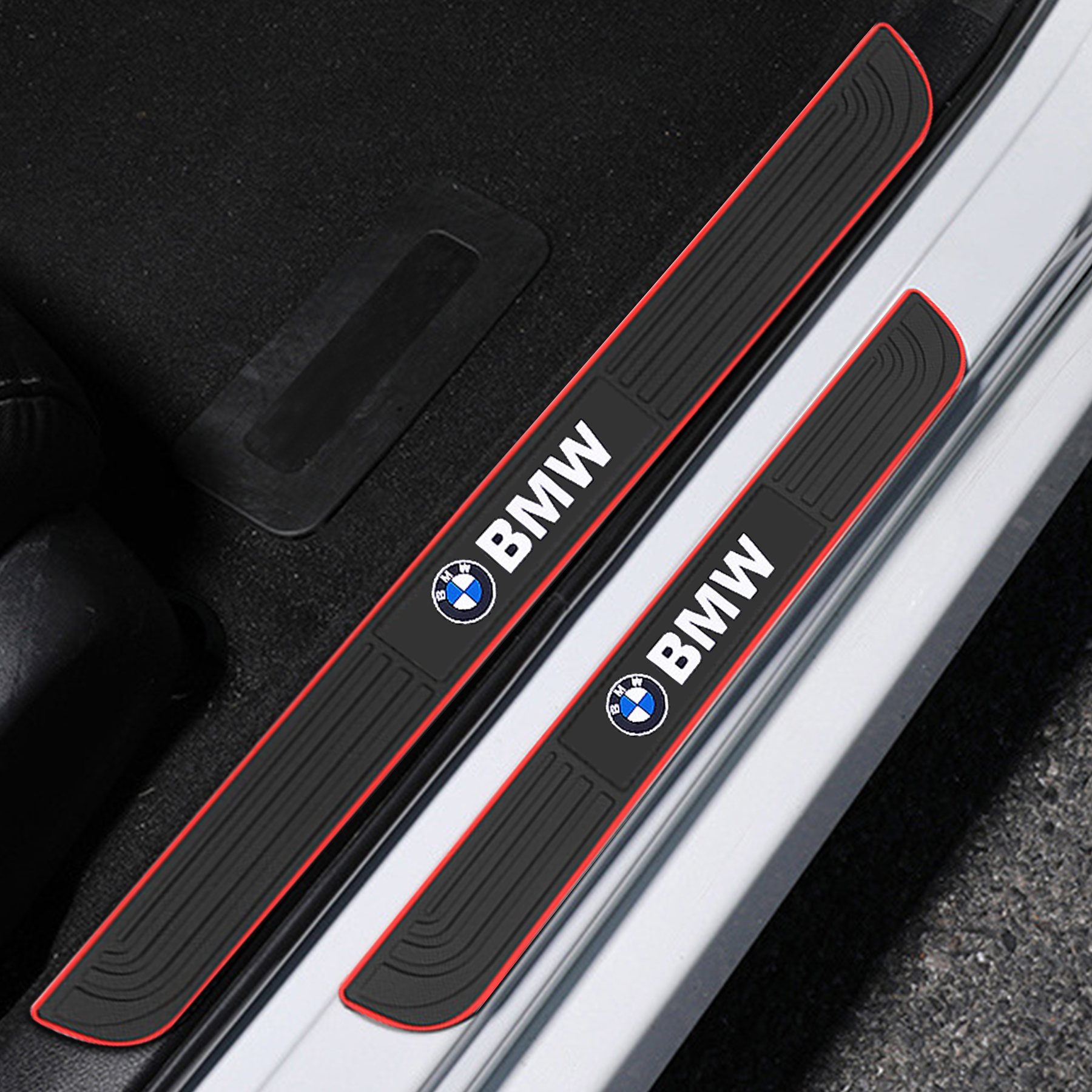 BMW Logo Car Door Sill Protector Rubber Scuff Plate Trim Accessories ...