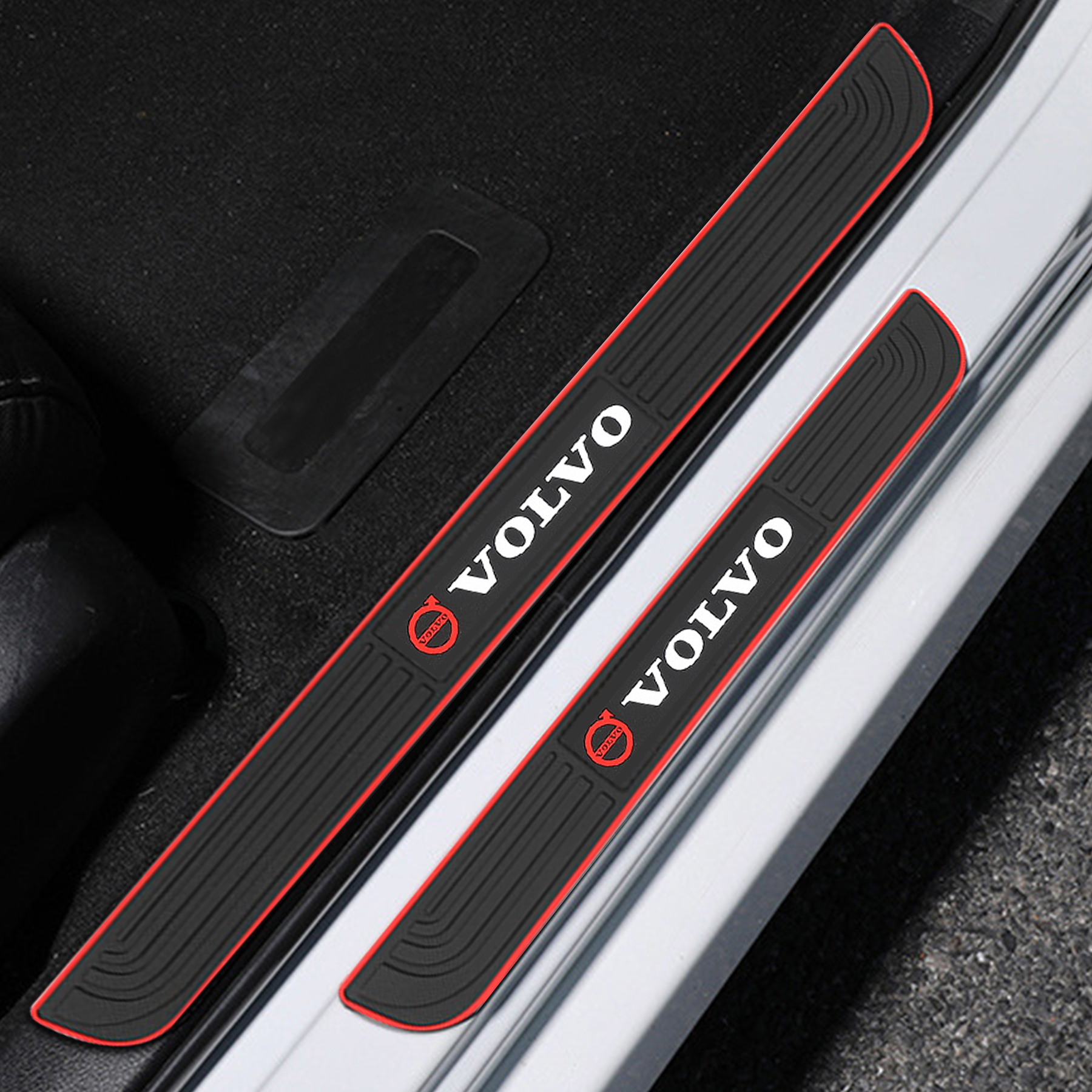 Volvo Logo Car Door Sill Protector Rubber Scuff Plate Trim Accessories ...