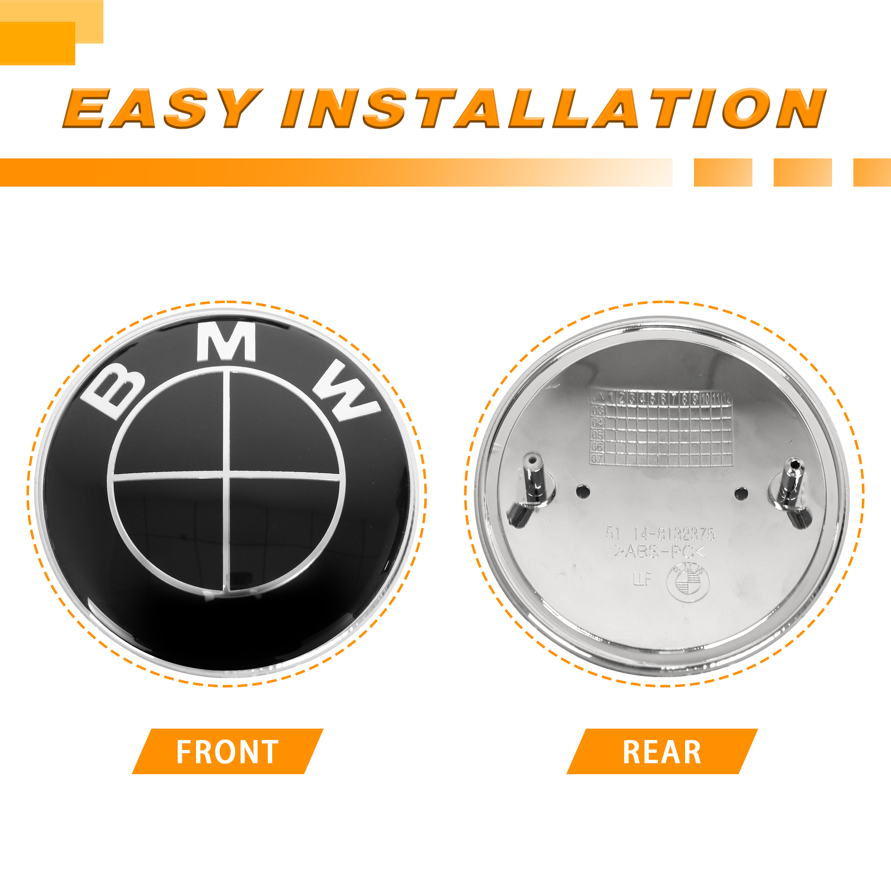 BMW Logo Front Rear Badge Black & White Roundel Emblem 82mm/74mm ...