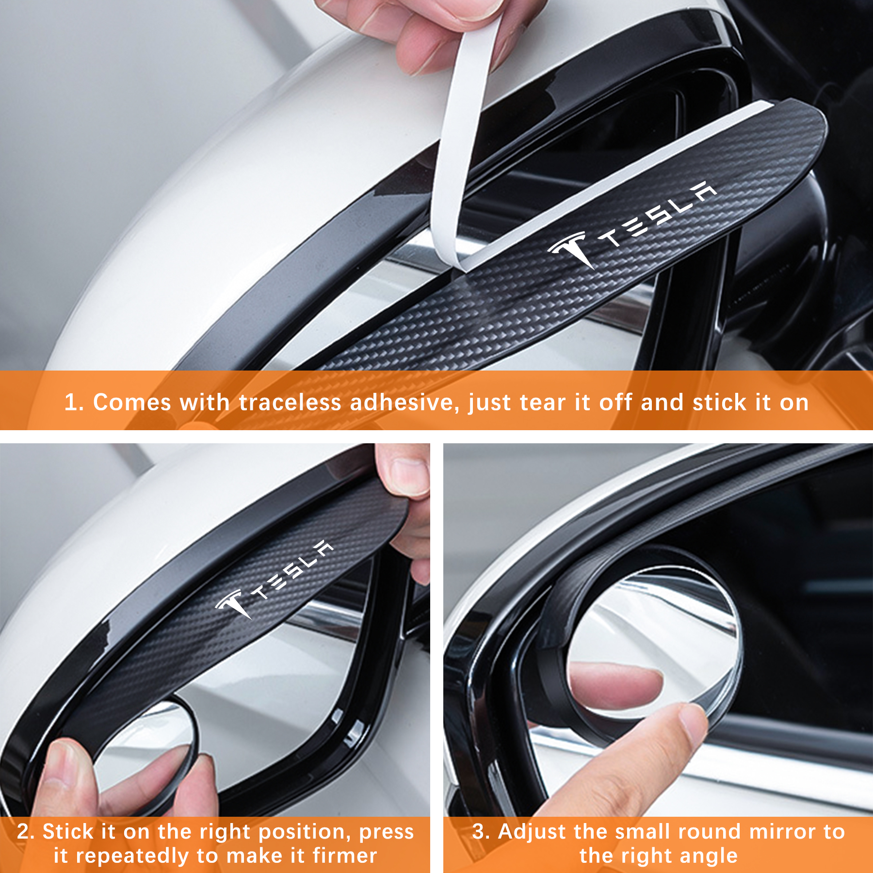Tesla Logo Rain Eyebrow & Blind Spot Mirrors for car Adjustable ...